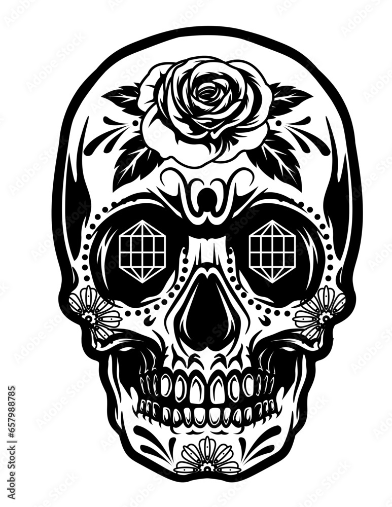 Sugar Skull Vector, Diamond Skull Eye Stencil, Day of the Dead Clipart ...