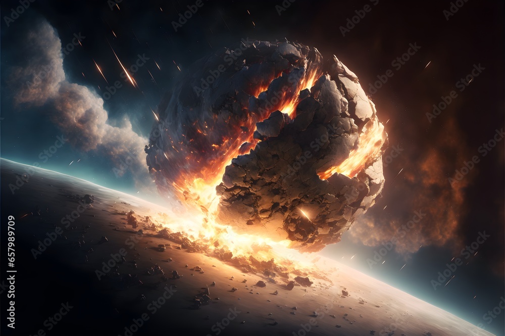 huge meteor impacting earth intricate details elegant hyper realistic ...