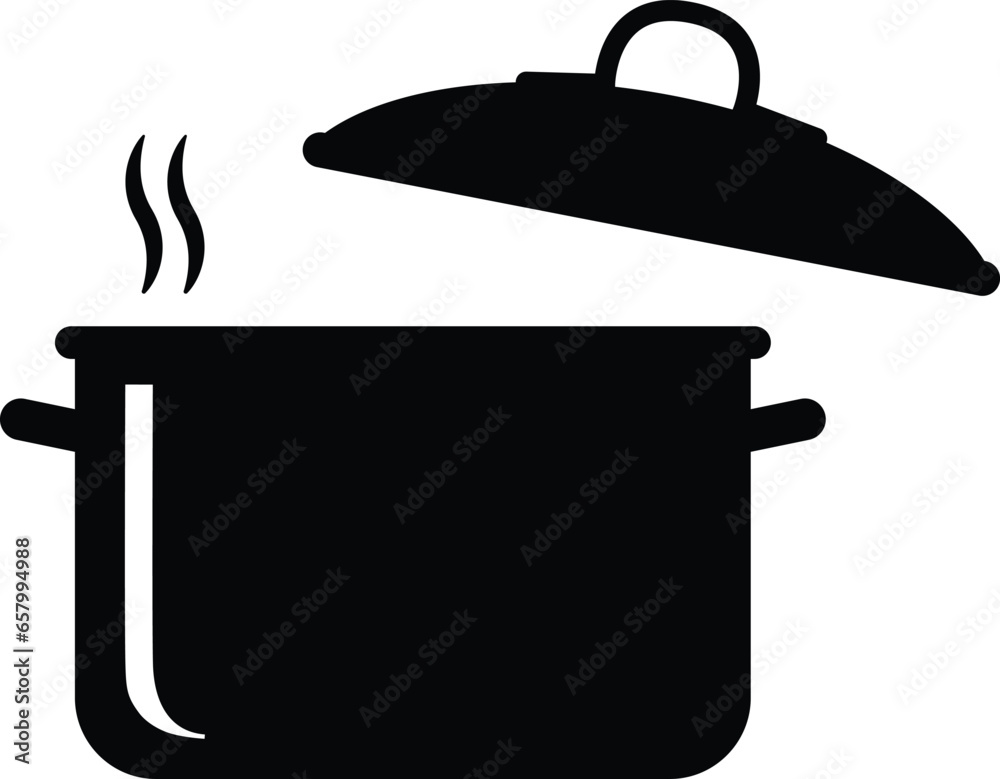 eps10 black vector cooking pot solid abstract art icon or logo isolated ...