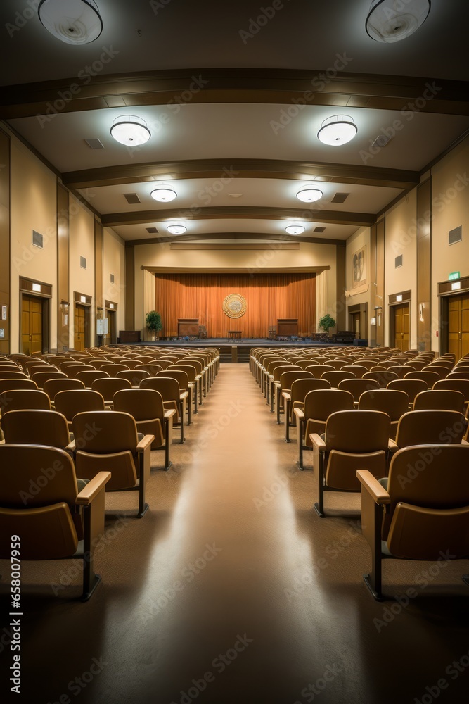 Empty lecture hall stage, highlighting the space where knowledge is ...
