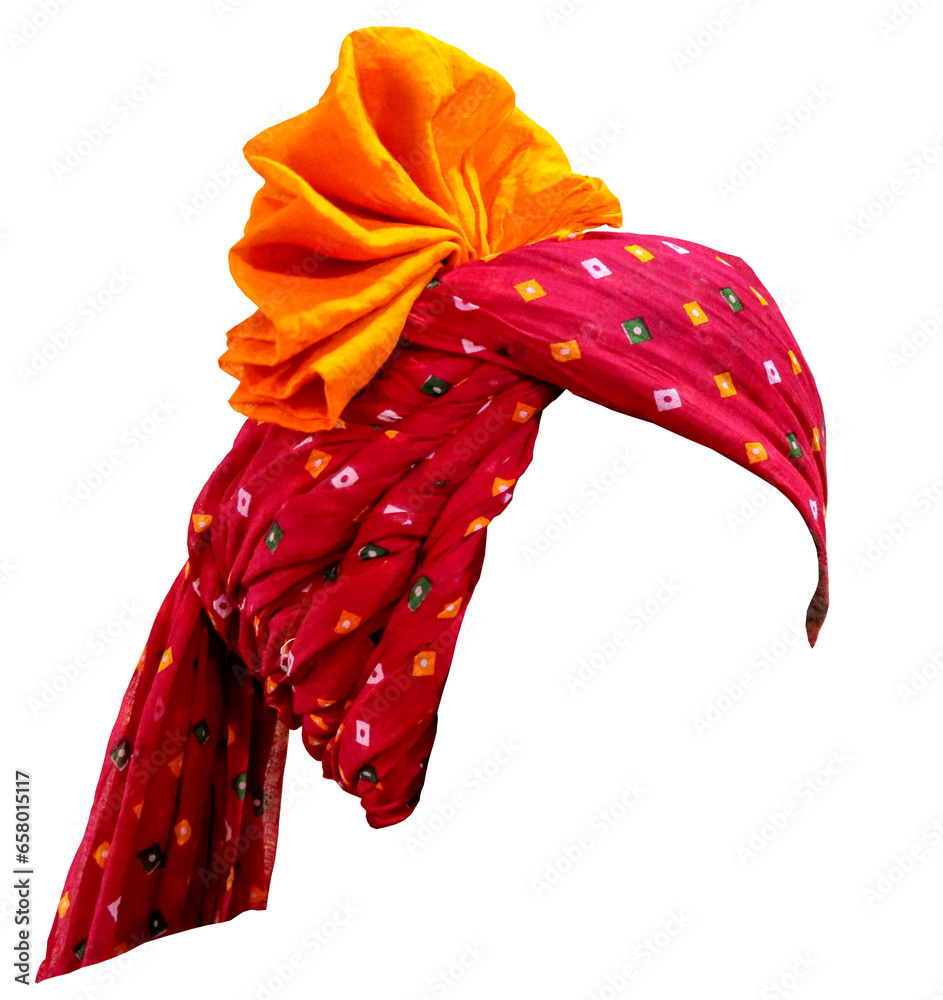 Guajarati folk safa (pagdi) traditional turban with white transparent ...