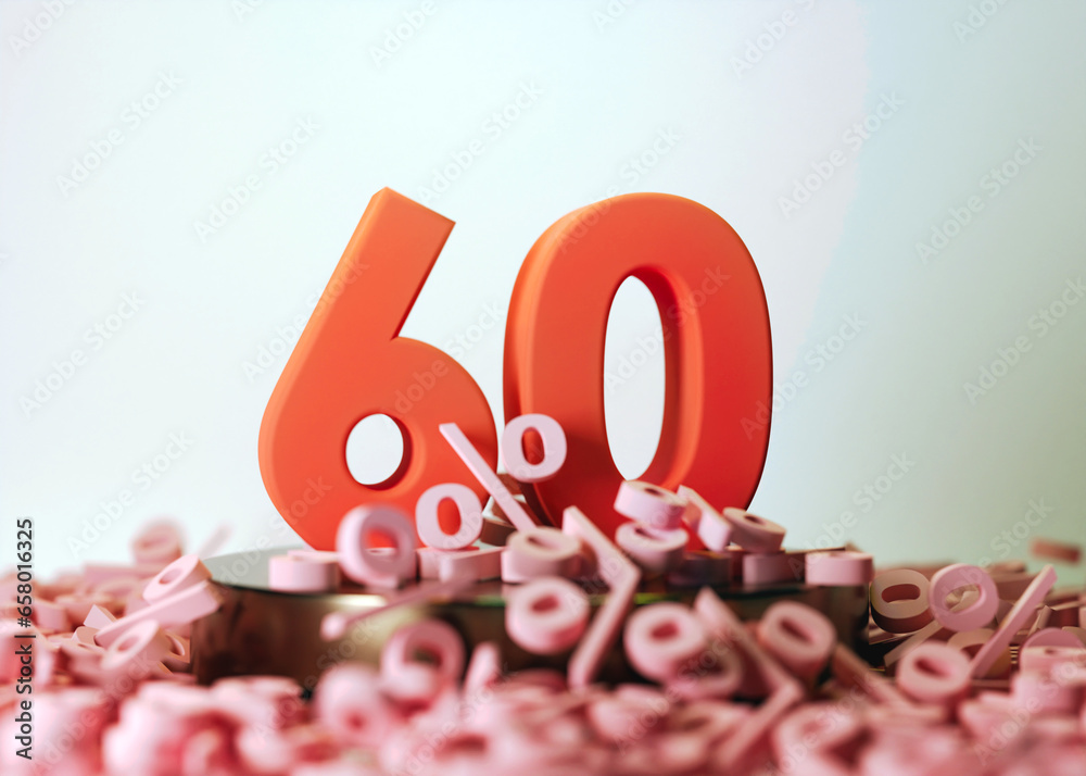 60% 3d number on podium with multiple percent symbols. light color ...