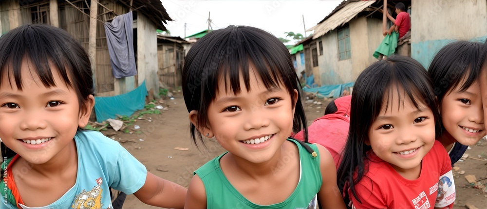 Filipino kids children smiling on slums background from Generative AI ...