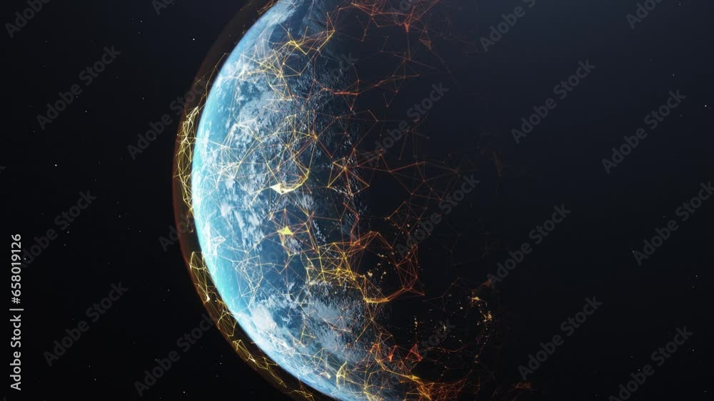 3D Redner Earth, Communications Signals, Zooming Out Earth Fades into ...