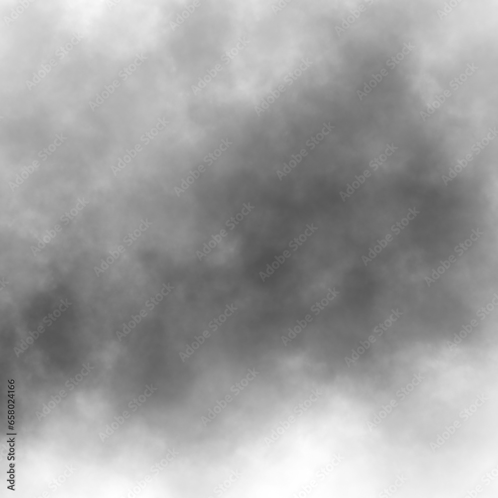 Abstract white puffs of smoke swirls overlay on black background ...