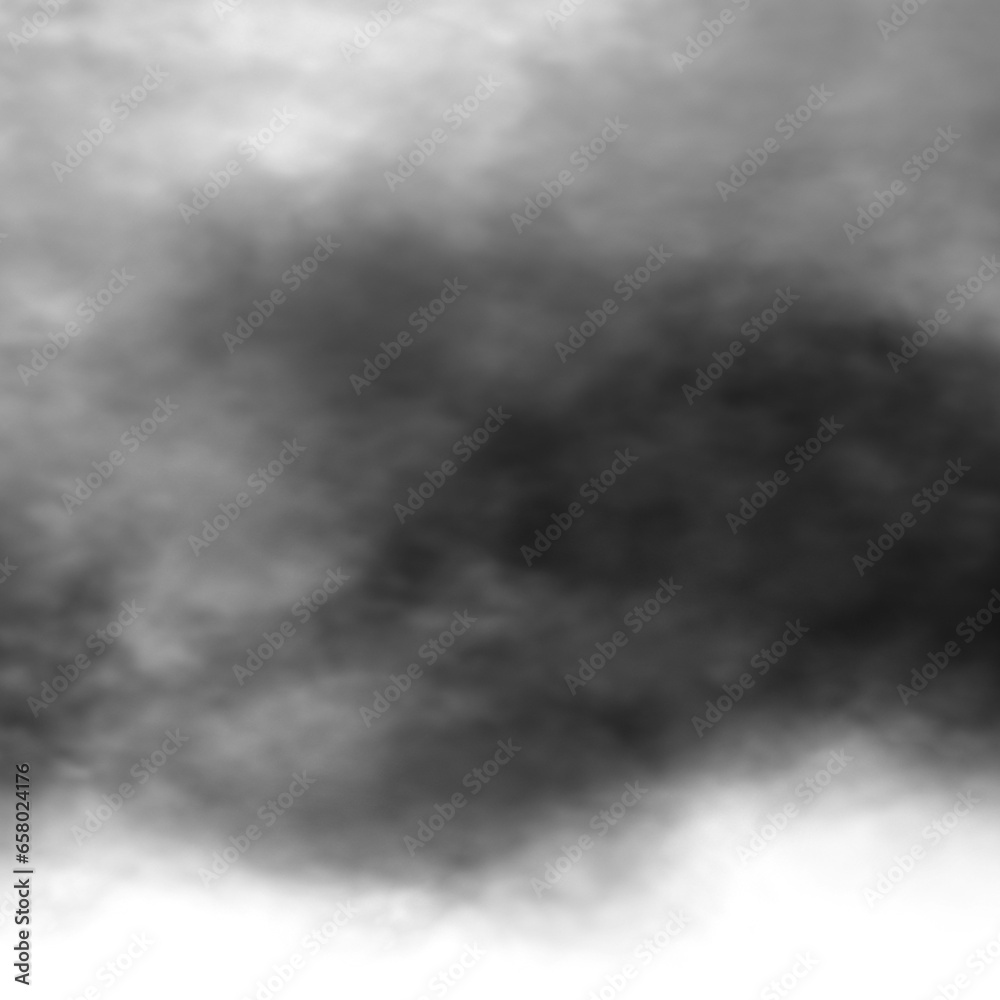 Abstract white puffs of smoke swirls overlay on black background ...