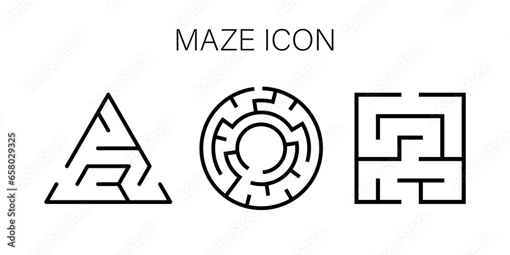 Set of labyrinth outline icons. line black labyrinth signs, simple elements. Triangular, circle ...