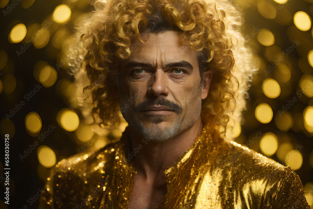 Ugly man in golden dress. Luxury and premium photography for ...