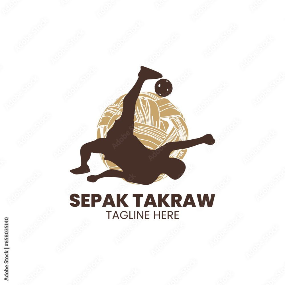 Sepak Takraw Tournament Logo concept, with dark brown bicycle kick ...