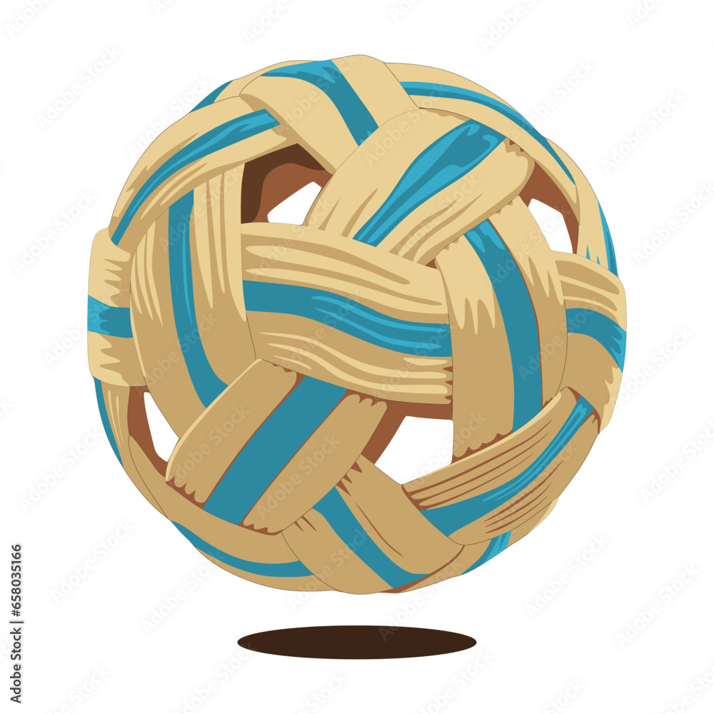 Sepak takraw ball with blue and light brown color of rattan, in trendy ...
