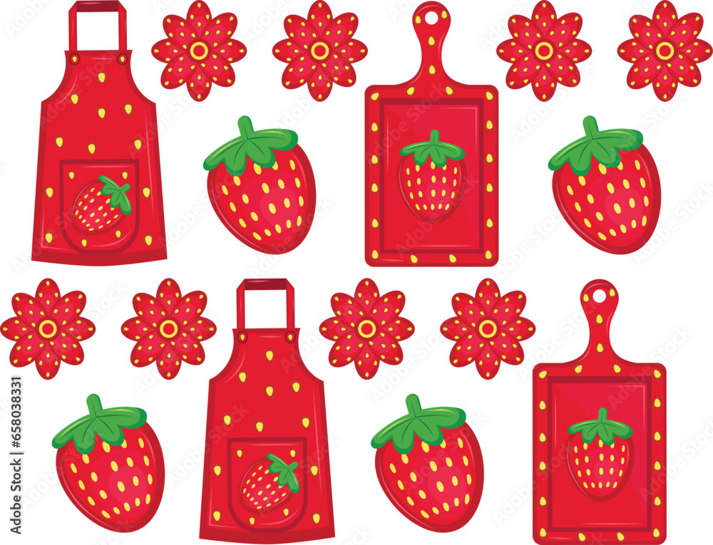 Seamless textile pattern of strawberries. Flat fruit and flower pattern ...