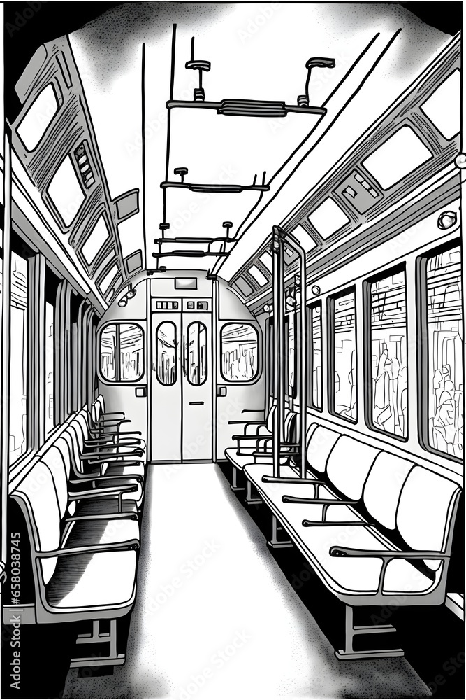 new white subway train Paris wagon interior full size Coloring page for ...
