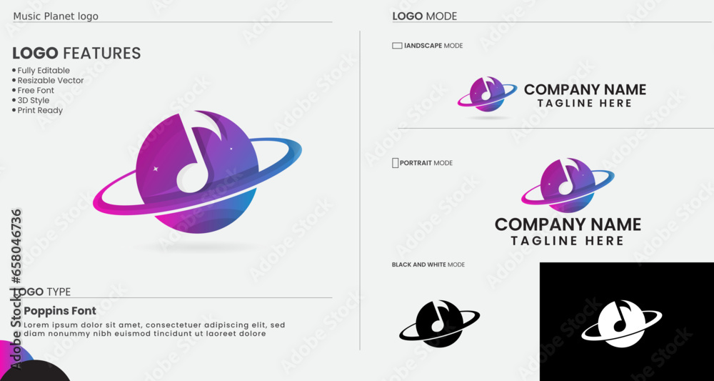 Music planet logo design. Planet music logo. Song. Music player. Sound ...