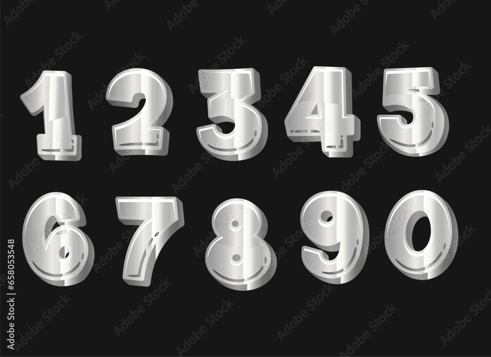 Silver font, numbers font Stock Vector | Adobe Stock