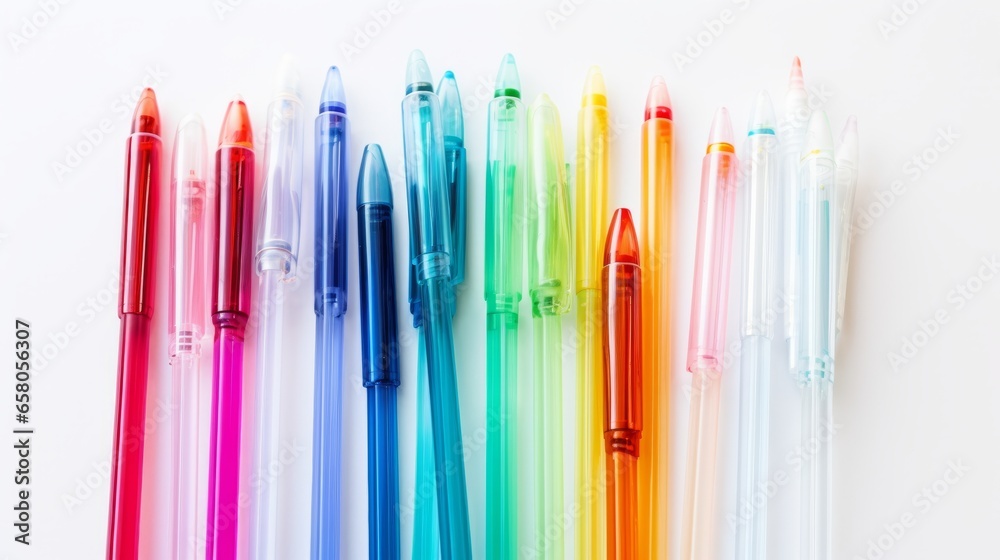 Colorful pens on white background. A set of colorful pens with clear ...