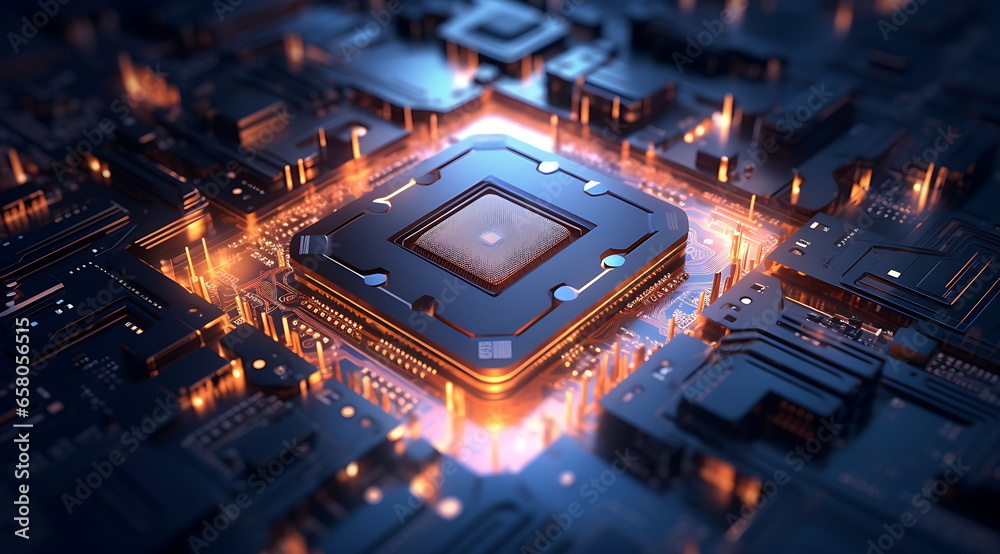 Electronic computer hardware technology. Motherboard digital chip. AI ...