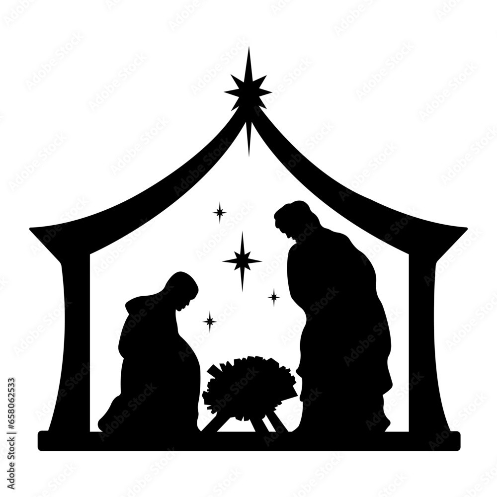 Christian Christmas nativity scene of baby Jesus in a manger with Mary ...