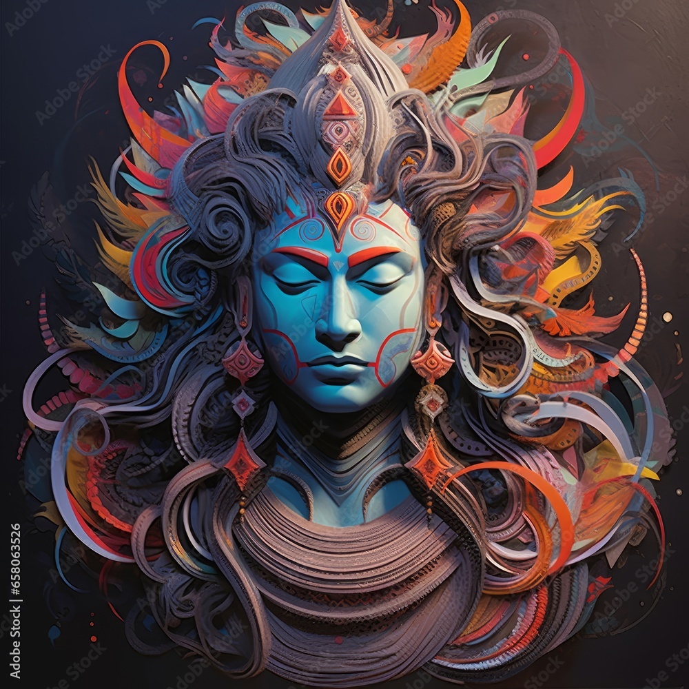 hindu lord shiva, colorful god shiva painting, Generative AI Stock ...