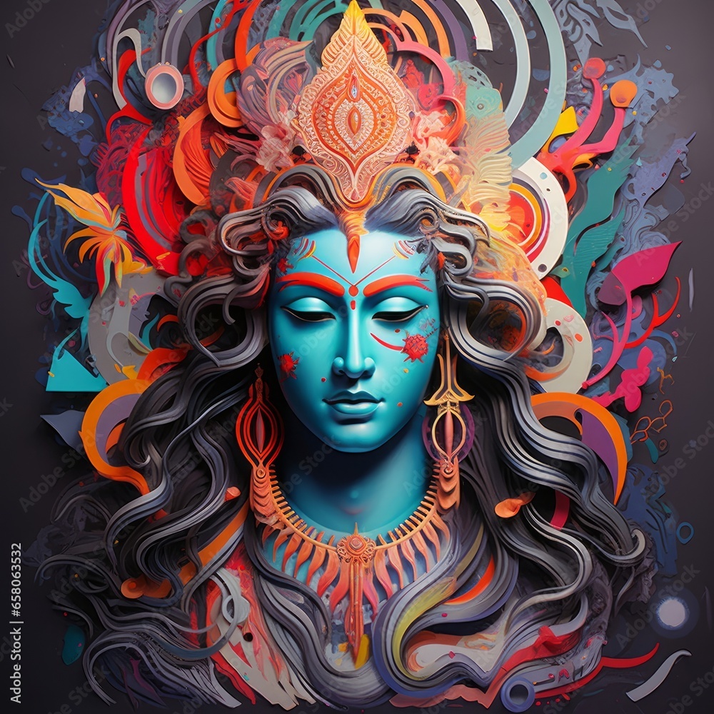 hindu lord shiva, colorful god shiva painting, Generative AI Stock ...