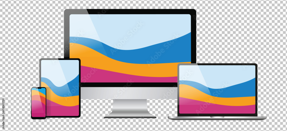 Mockup design. Realistic computer, notebook, tablet and smartphone ...