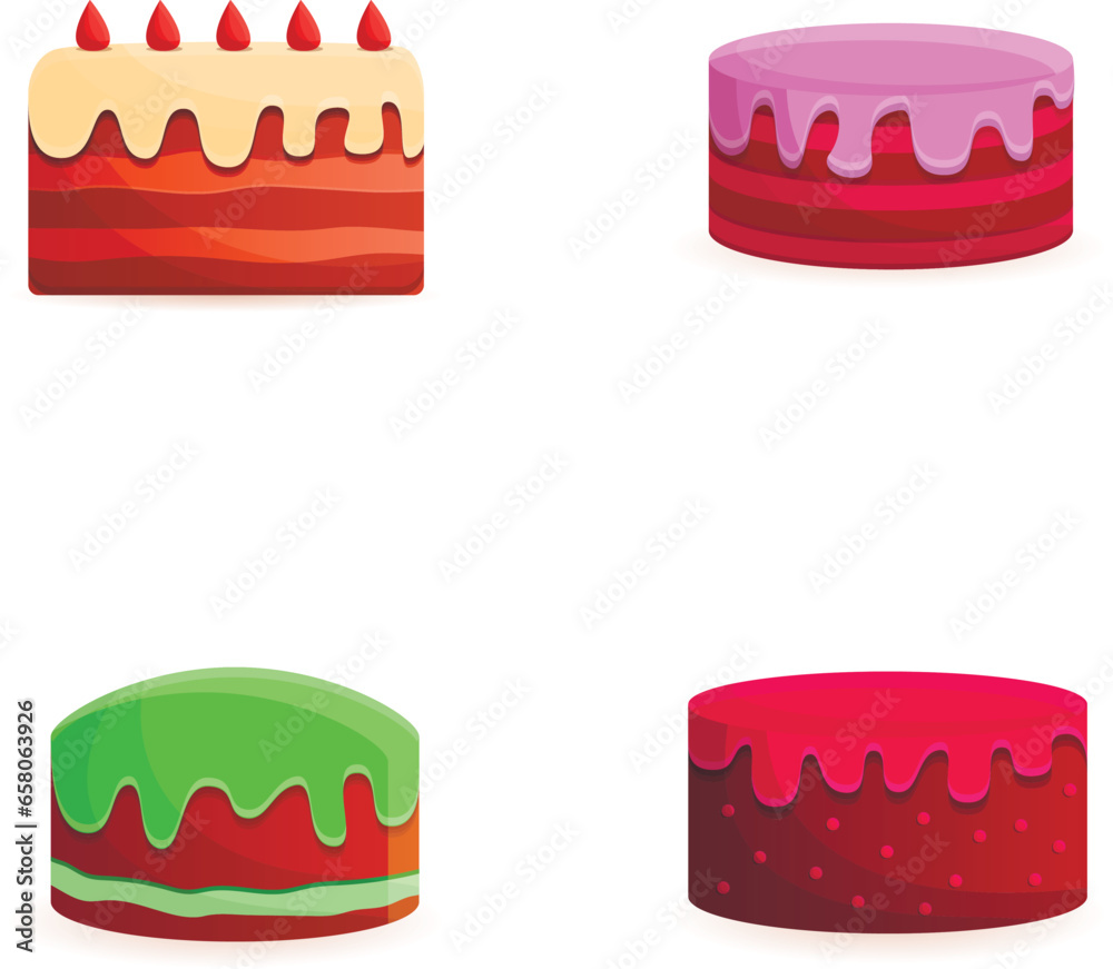 Birthday cake icons set cartoon vector. Delicious dessert. Sweet food Stock Vector | Adobe Stock