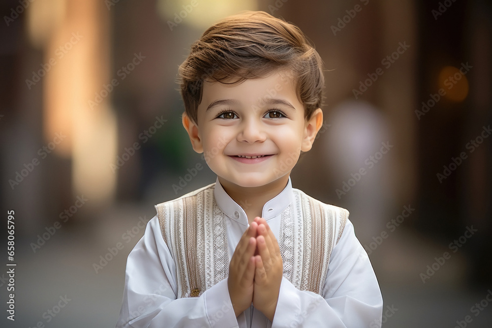 Cute indian little boy smiling and doing namaste or praying pose Stock ...