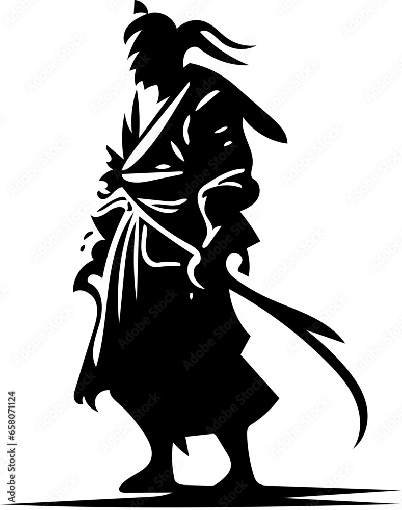 Black and white samurai vector illustration, logo design of a ...