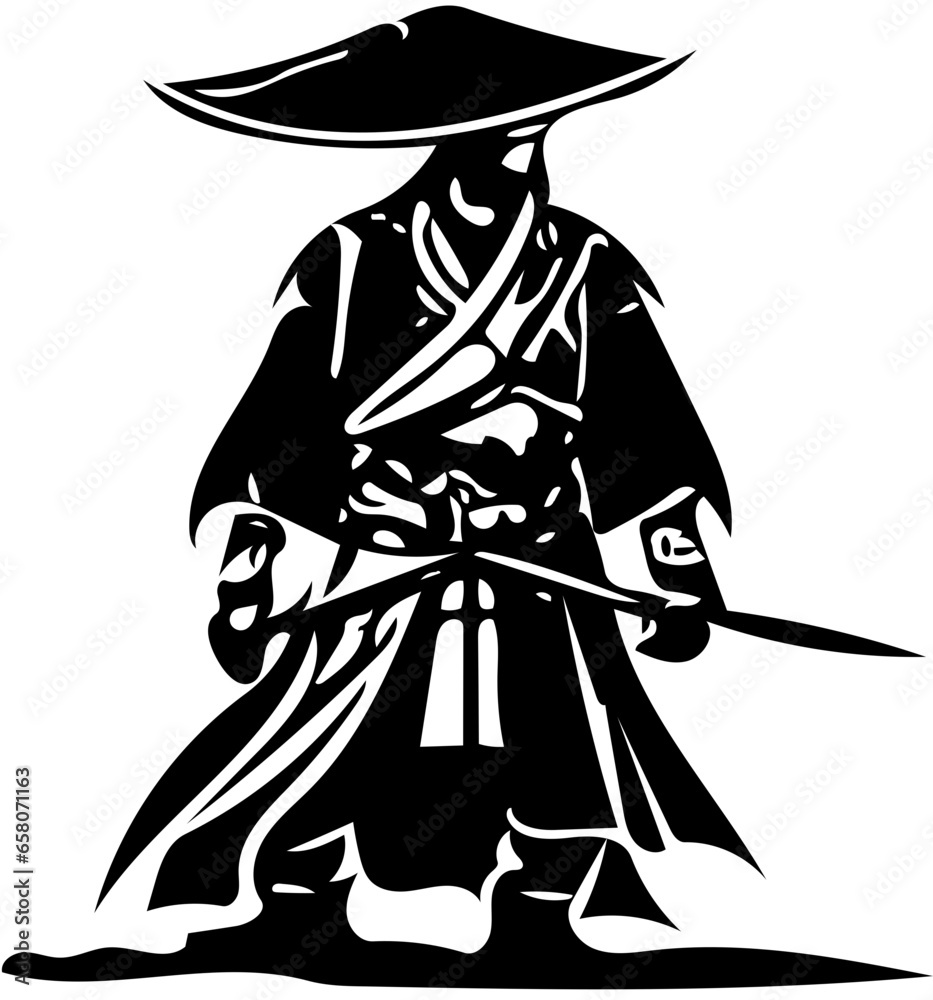 Black and white samurai vector illustration, logo design of a ...