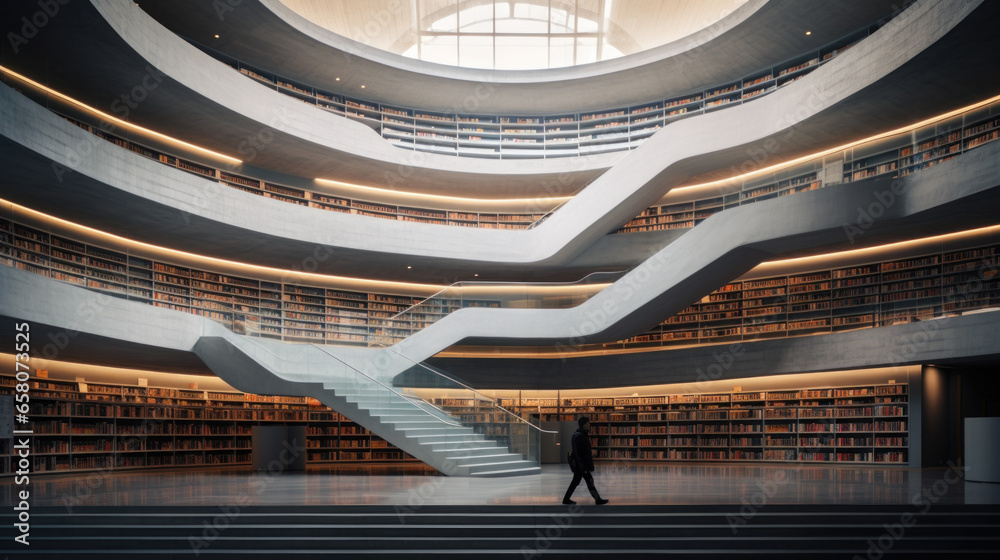 intérieur d'une immense bibliothèque à l'architecture moderne Stock ...