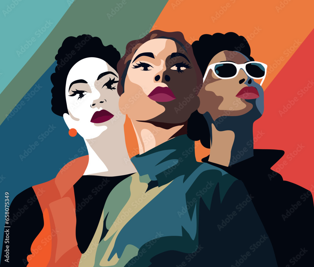 Vector flat banner for International Women's Day, women of different ...