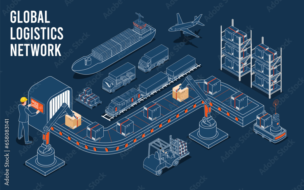 3D isometric Global logistics network concept with Transportation ...