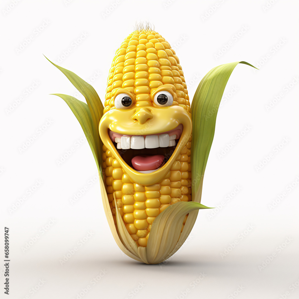 Beautiful corn with cheerful smile isolated 3D rendering AI Generated ...