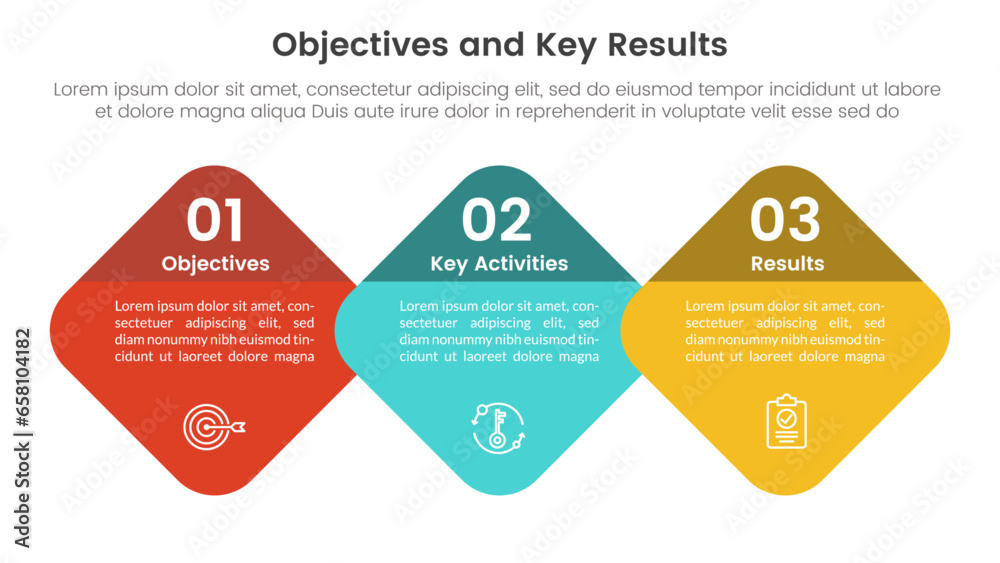 okr objectives and key results infographic 3 point stage template with ...