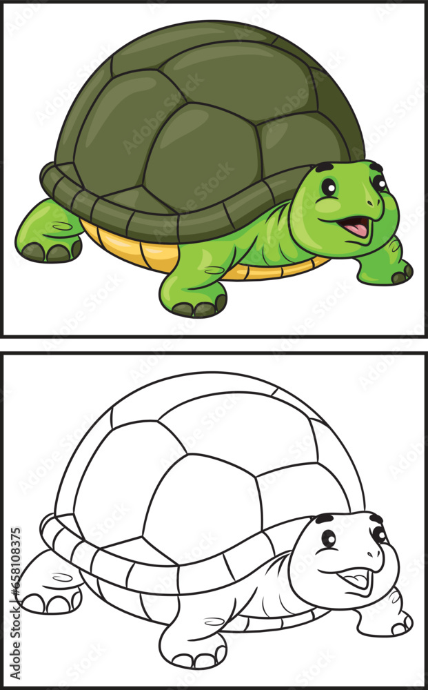Coloring book cute turtle. Coloring page and colorful clipart character ...