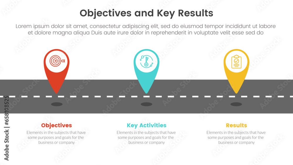 okr objectives and key results infographic 3 point stage template with ...