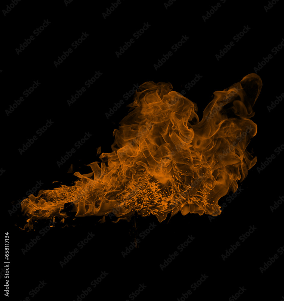 Fire flame on transparent overlay black background isolated. Royalty ...