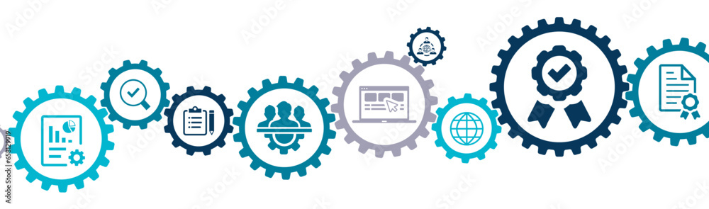 certification and standardization ISO banner vector illustration with ...