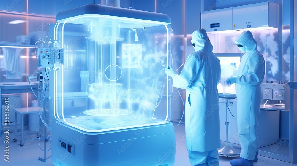 Cryosurgery. Treatment room with a patient and doctor. Ice therapy for ...