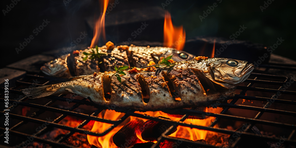 Grilled dorado fish cooking process grilled fish barbecue Grilled fish ...