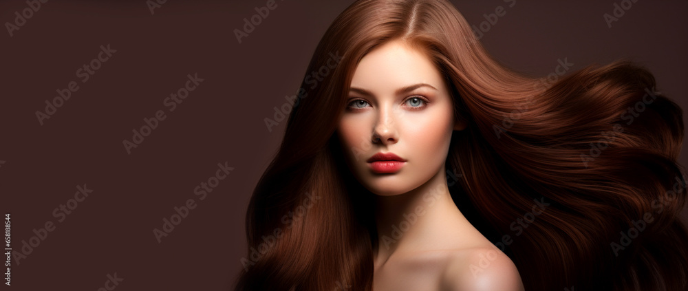 Portrait of beautiful model with brown hair for an advertisement for ...