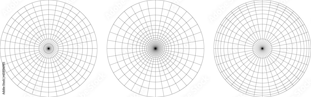 Polar grid divided into radial degree sectors and irregular concentric ...