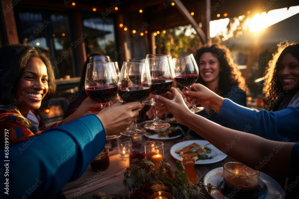 Multiethnic friends having fun at bbq dinner party - Group of young ...