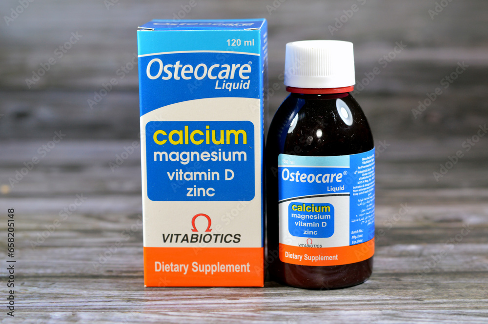Cairo, Egypt, October 1 2023: Osteocare liquid syrup, Cacalium ...
