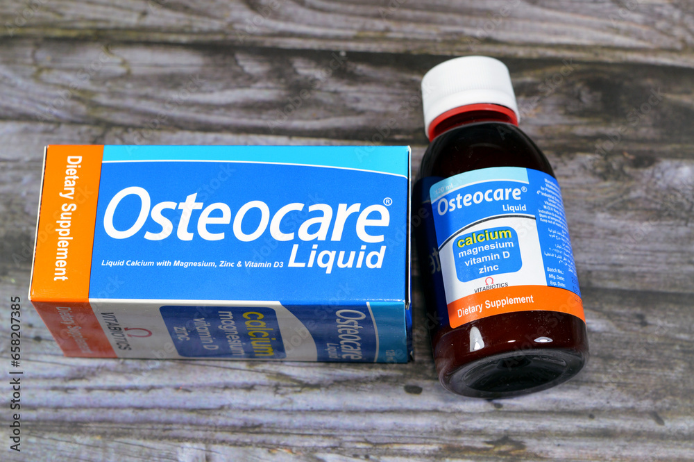 Cairo, Egypt, October 1 2023: Osteocare liquid syrup, Cacalium ...