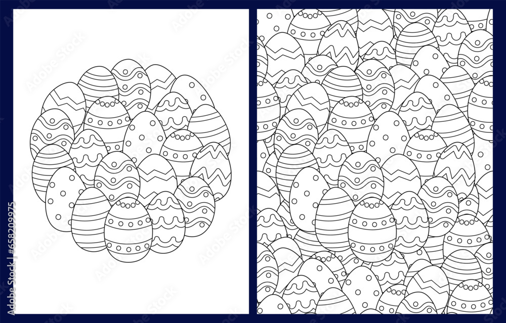 Easter eggs coloring pages set in US Letter format. Doodle background ...