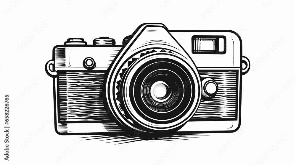 A hand-drawn sketch of a camera icon, resembling a doodle or simple ...