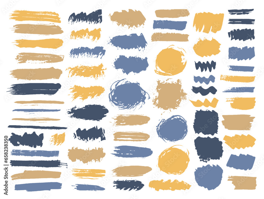 Ink dry brush stroke mega set. Freehand inkblot streak traced elements ...