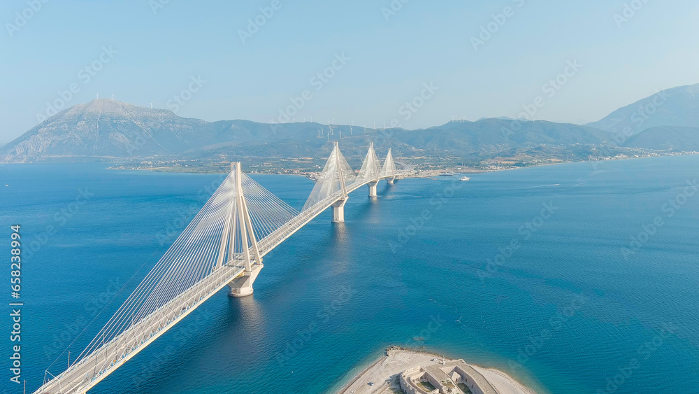 Patras, Greece. Rio Fortress. The Rio-Antirrio Bridge. Officially the ...