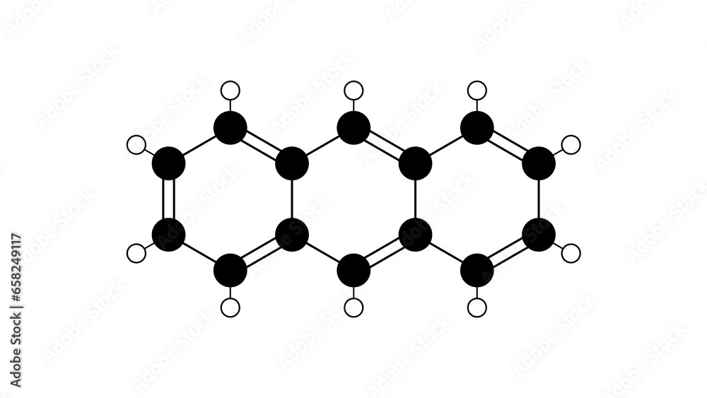 anthracene molecule, structural chemical formula, ball-and-stick model ...