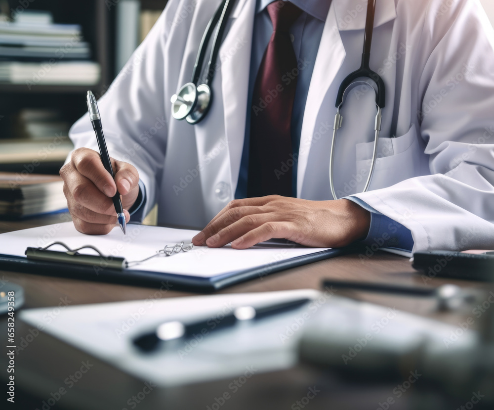 Doctor carefully review detailed medical report with laptop and ...